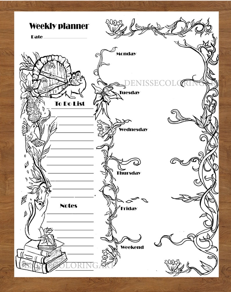 Daily Weekly Monthly Planner , Coloring Planner Printable , Undated ...