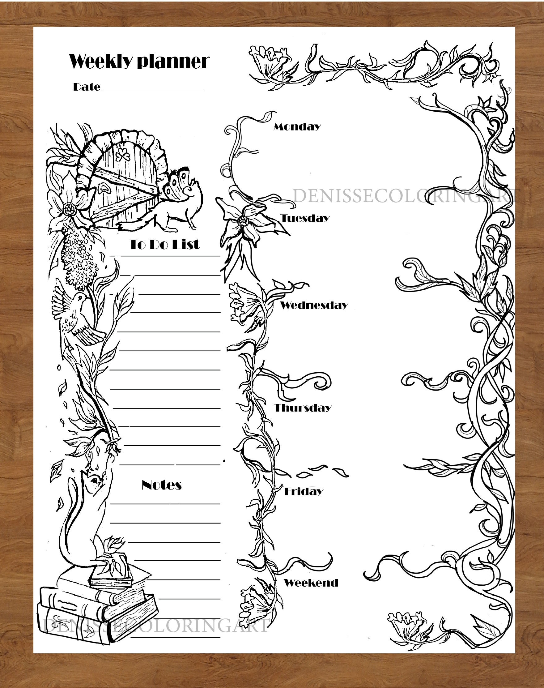 Daily Weekly Monthly Planner , Coloring Planner Printable , Undated ...