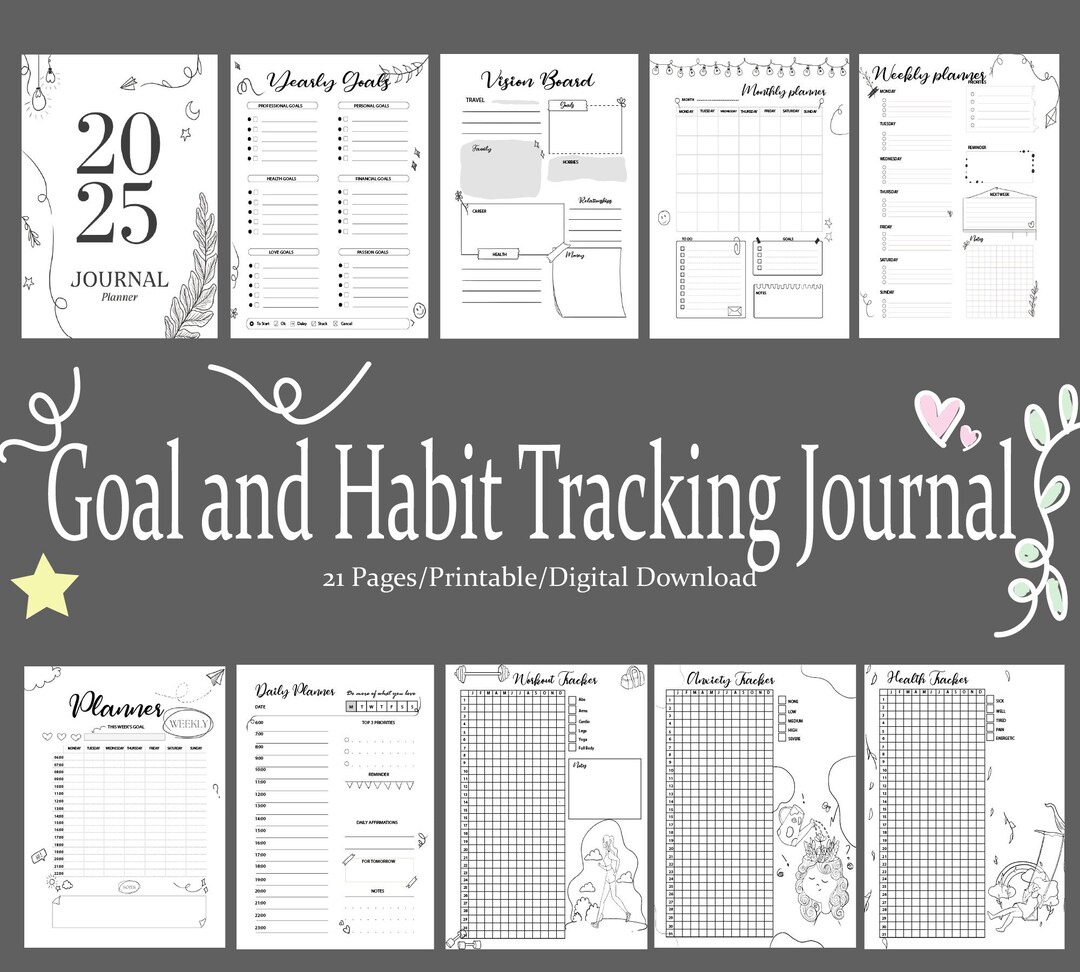 Printable Goal and Habit Tracking Journal , Yearly Habit Tracker Goal ...