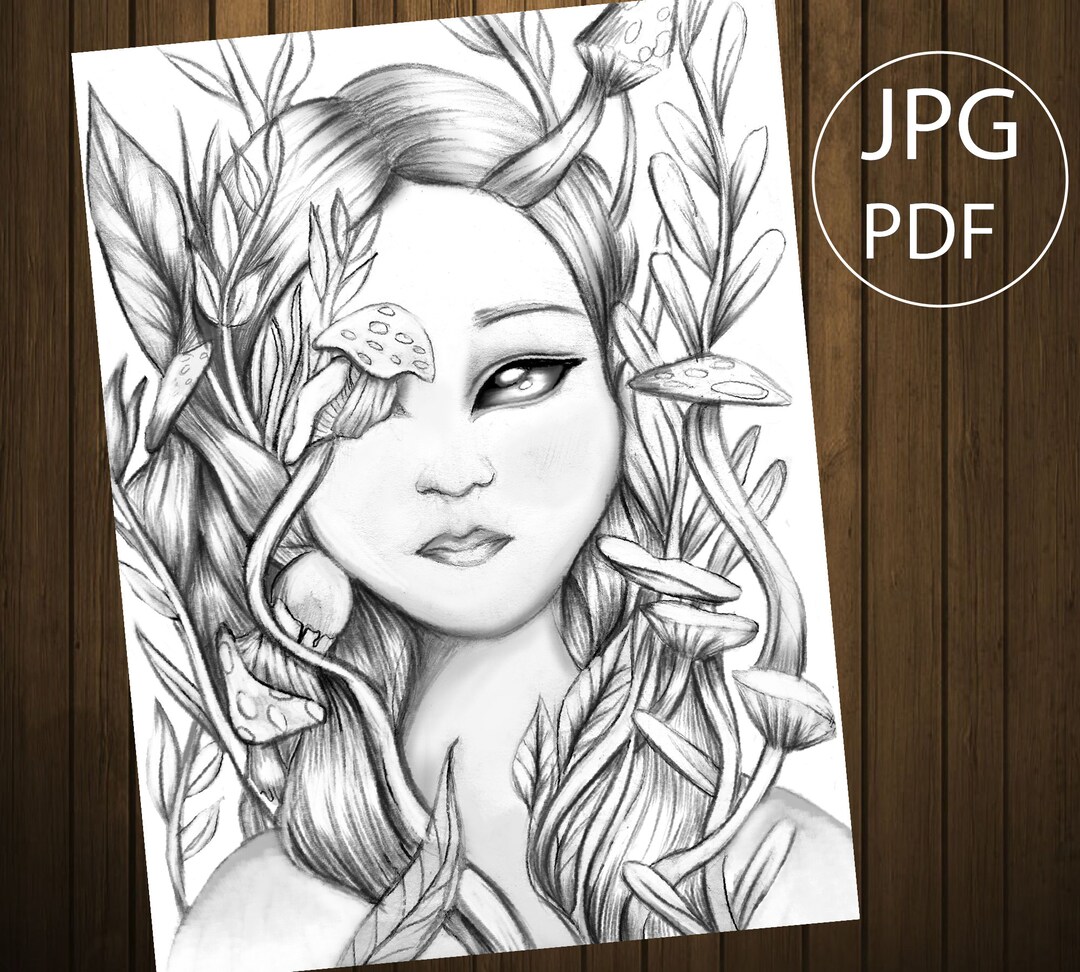 Mushroom Witch Coloring Page , Adult Coloring Pages Printable , Grays ...