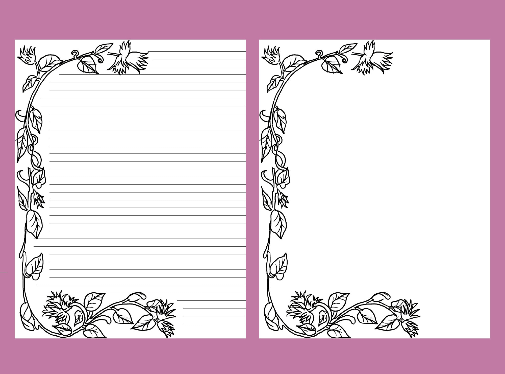 Coloring Flowers Letter Writing Paper Floral Letter Writing | Etsy