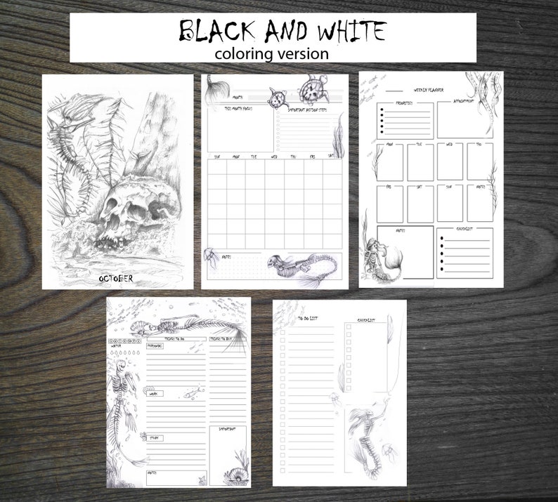 Gothic Monthly Planner , Mermaid Skeleton Journal , Monthly Weekly ...