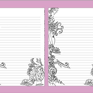 Botanical Floral Stationery Set , Printable Coloring Writing Paper ...