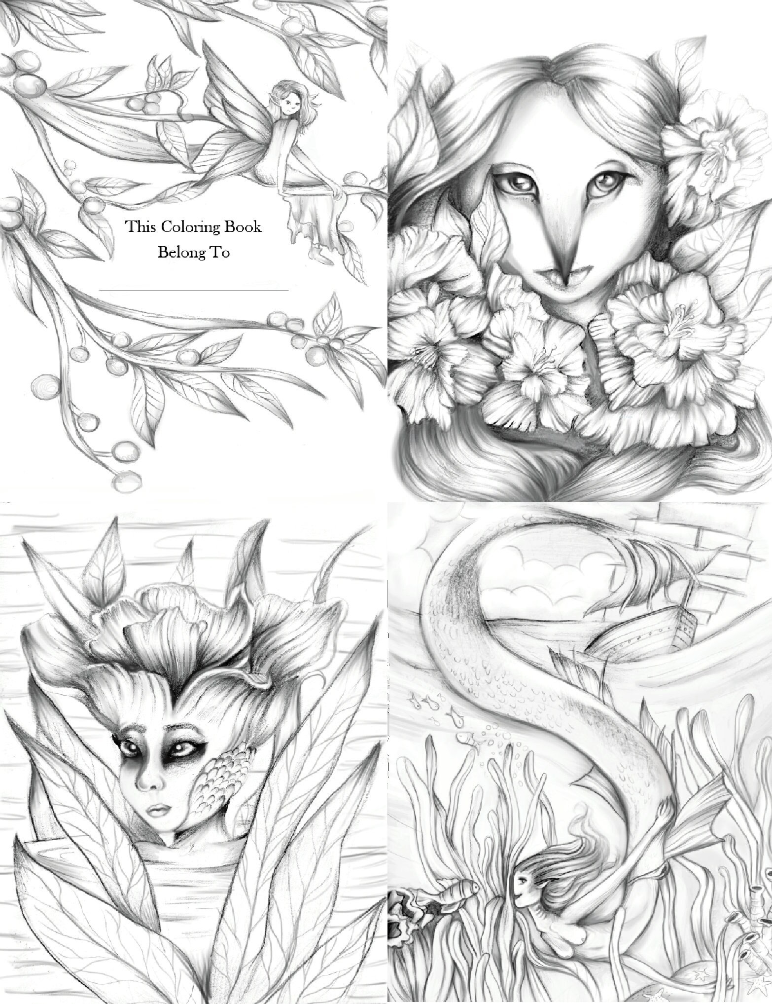 Mystical Creatures Coloring Book for Adult , Grayscale Fantasy Coloring ...