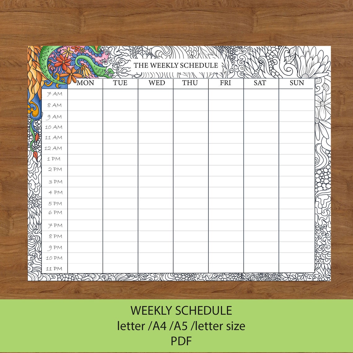 Kids Schedule Coloring Schedule Pdf Weekly Coloring - Etsy