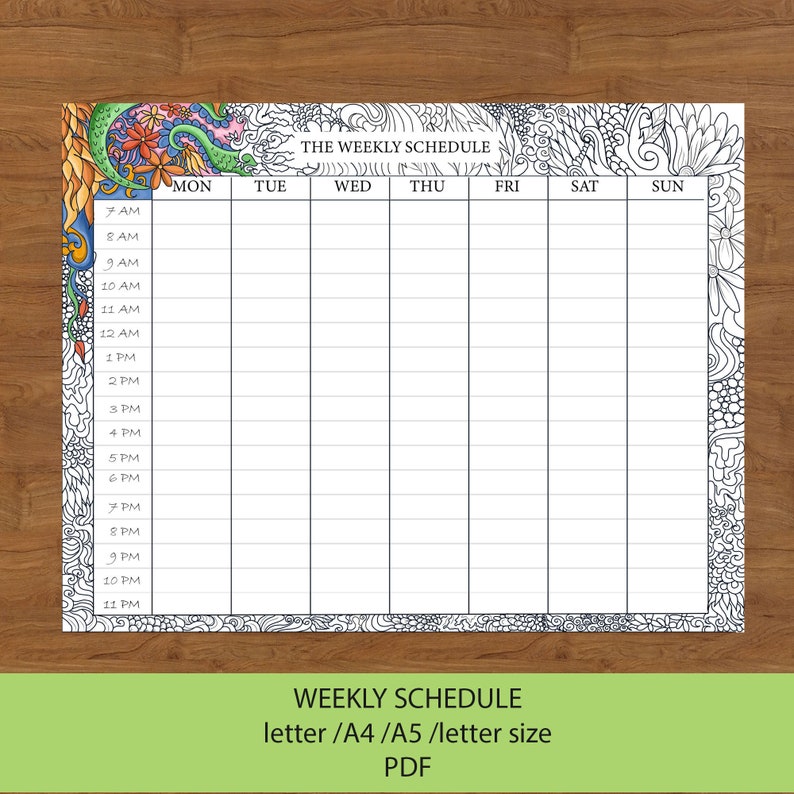 Kids Schedule Coloring Schedule Pdf Weekly Coloring - Etsy