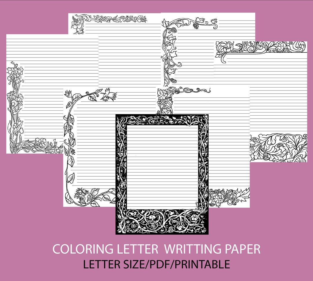 Coloring Flowers Letter Writing Paper , Floral Letter Writing Set ...