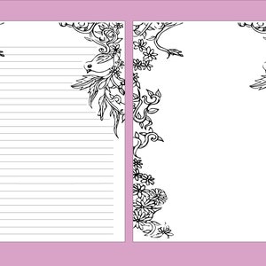 Botanical Floral Stationery Set , Printable Coloring Writing Paper ...