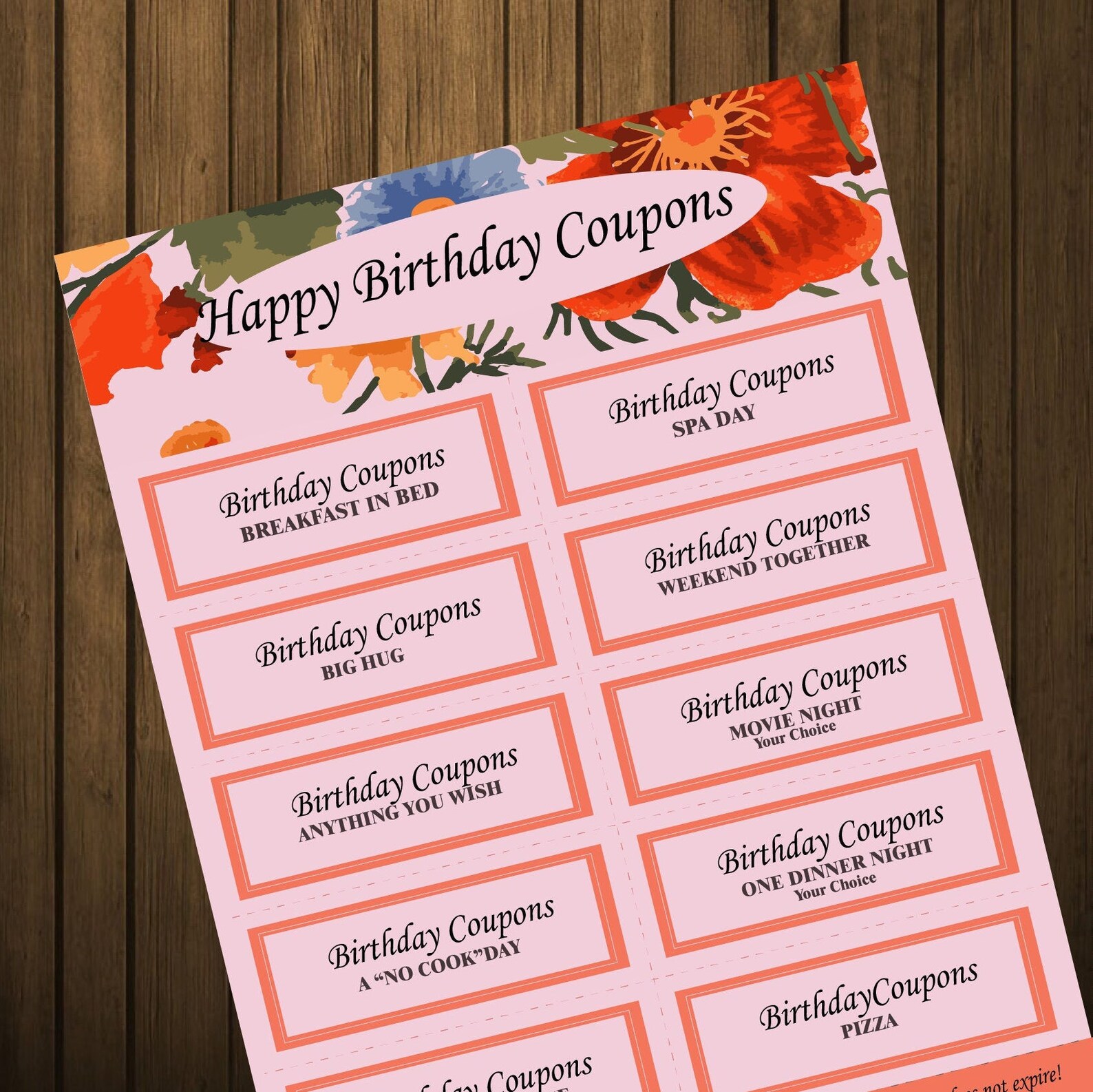 Birthday coupons printable printable birthday gift instant | Etsy