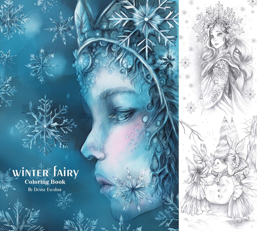 Winter Fairy Coloring Book , Grayscale Fantasy Coloring Pages ...