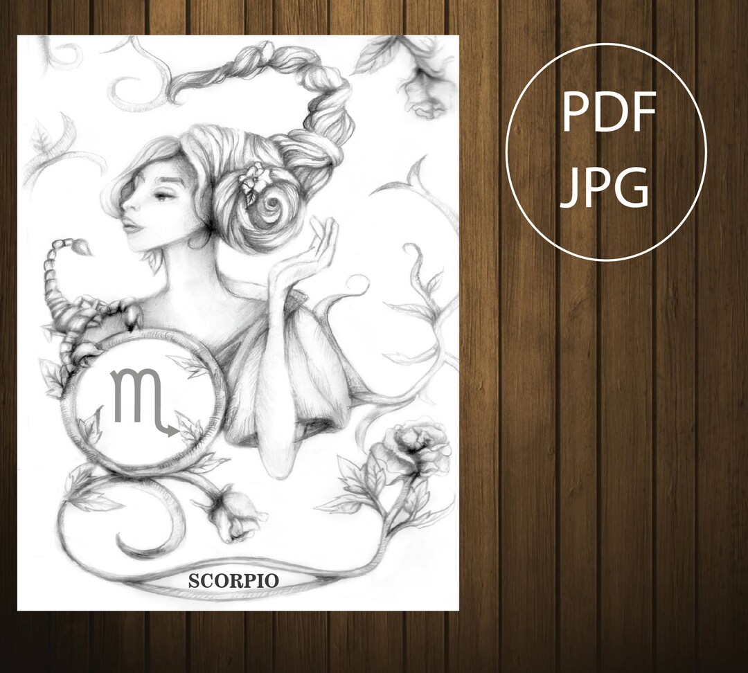Scorpio Zodiac Coloring Page , Grayscale Coloring Page Printable Pdf ...