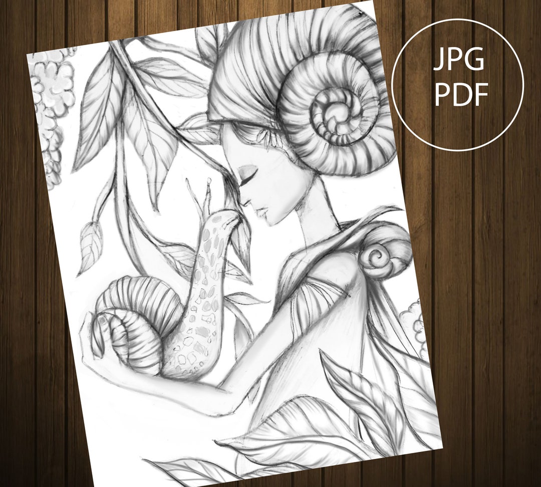 Grayscale Coloring Page Snail Fairy , Grayscale Adult Coloring Pages ...