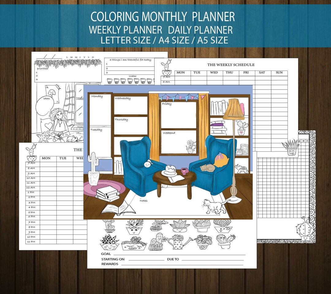 Printable Coloring Planner Pages , Monthly Weekly Daily Planner Pdf ...