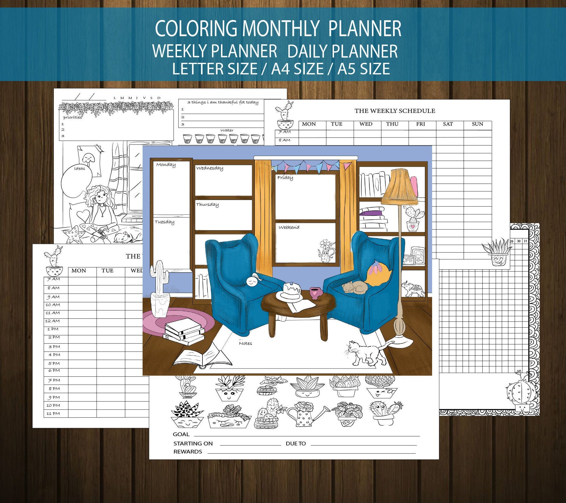 Printable Coloring Planner Pages , Monthly Weekly Daily Planner Pdf ...