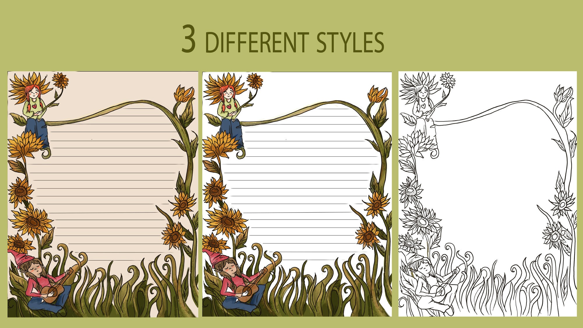 Sunflower Lined Writing Paper ,printable Stationary Paper , Nature ...