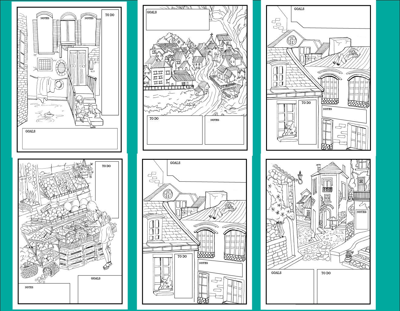 City coloring planner pages printable year planner pdf | Etsy