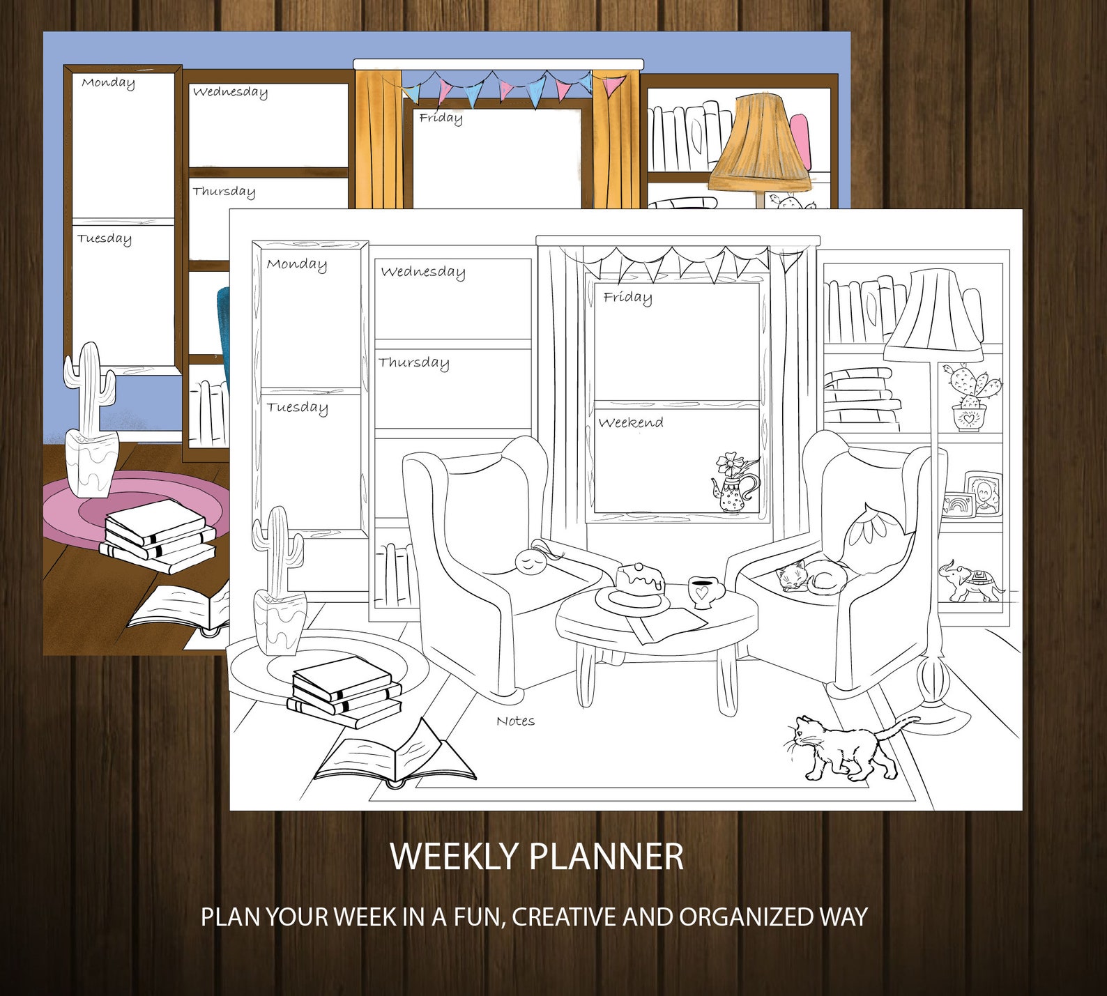 Printable Coloring Planner Pages , Monthly Weekly Daily Planner Pdf ...