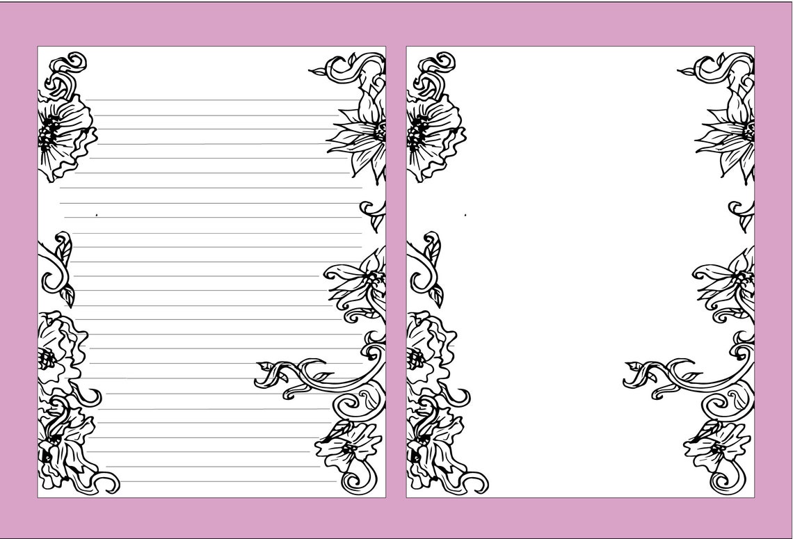 Botanical floral stationery set printable coloring writing | Etsy