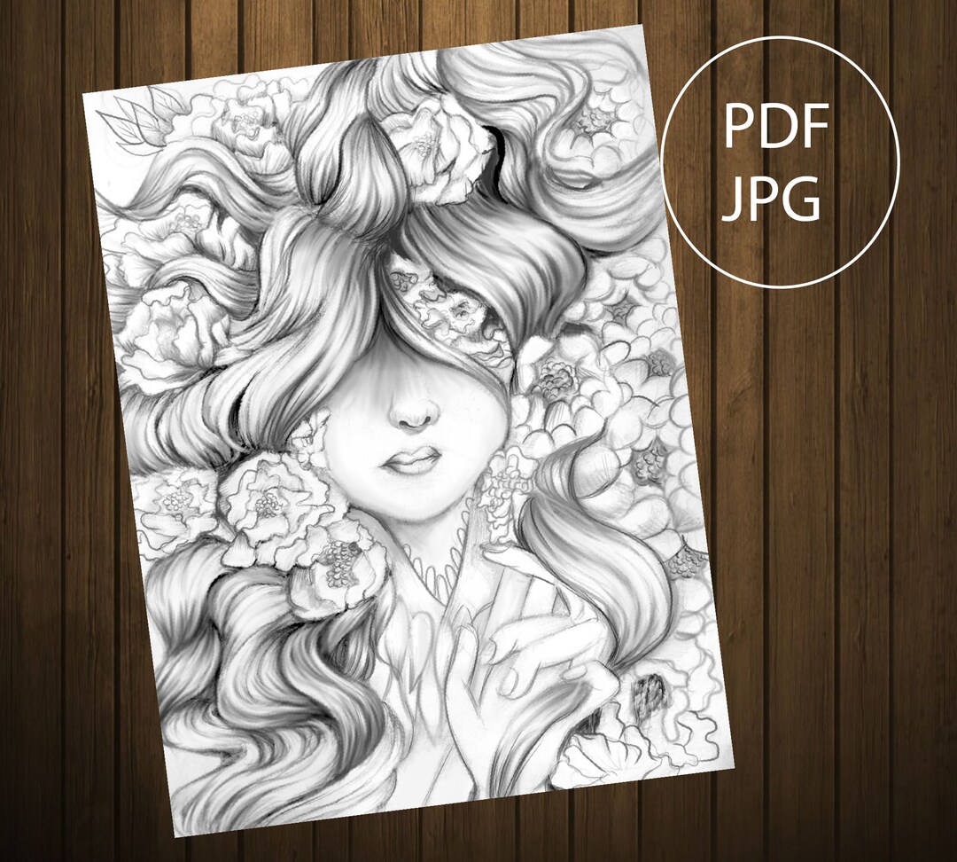 Grayscale Adult Coloring Pages Printable , Fantasy Portrait Coloring ...