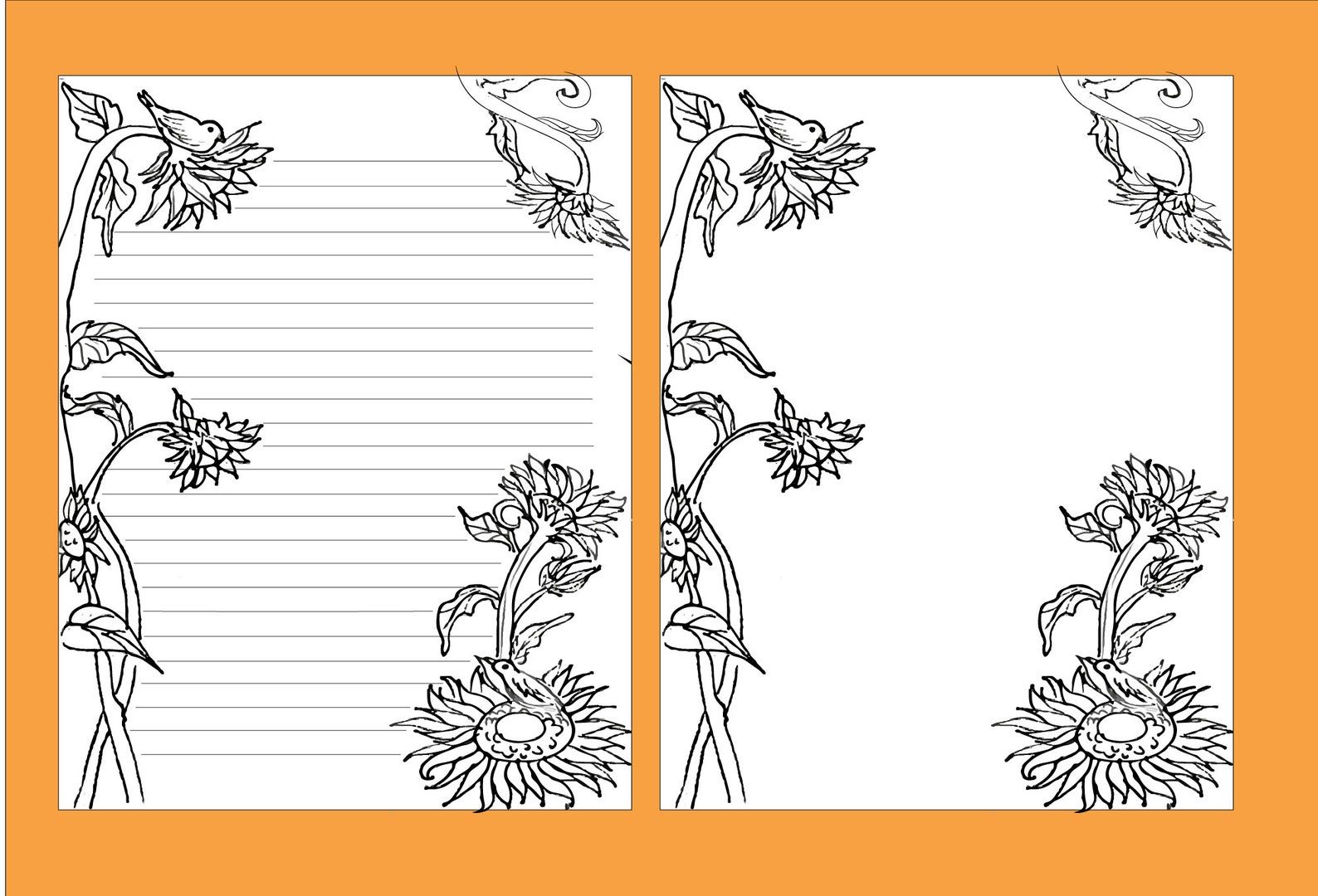 Coloring Sunflower Stationery Set , Doodle Journal Coloring Paper ...