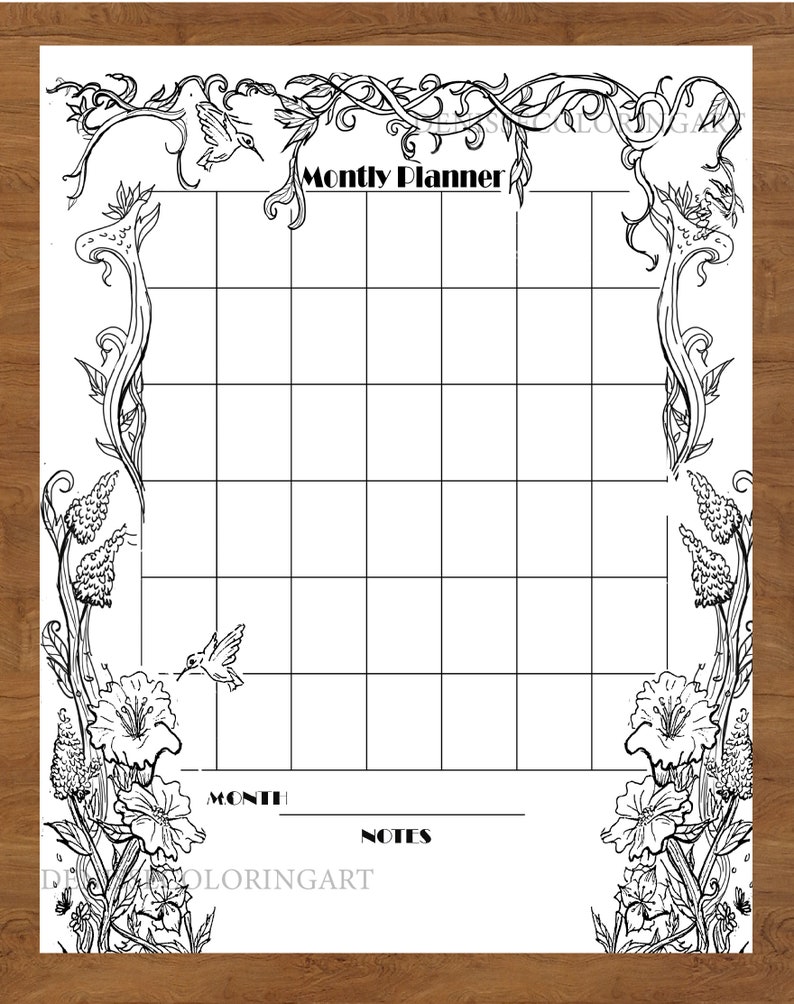 Daily Weekly Monthly Planner , Coloring Planner Printable , Undated ...