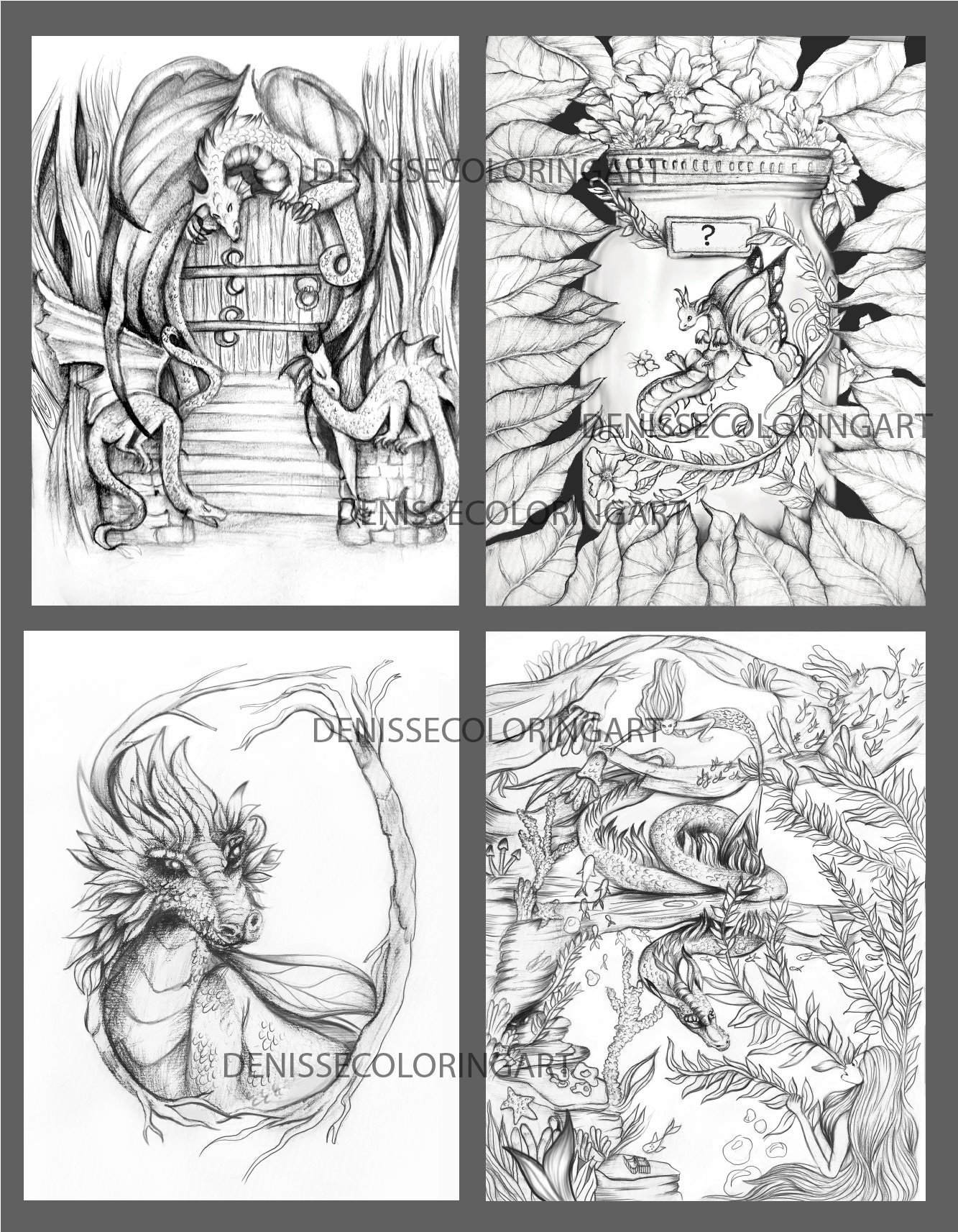 Dragon Tales Coloring Book Pdf Grayscale Adults Coloring - Etsy