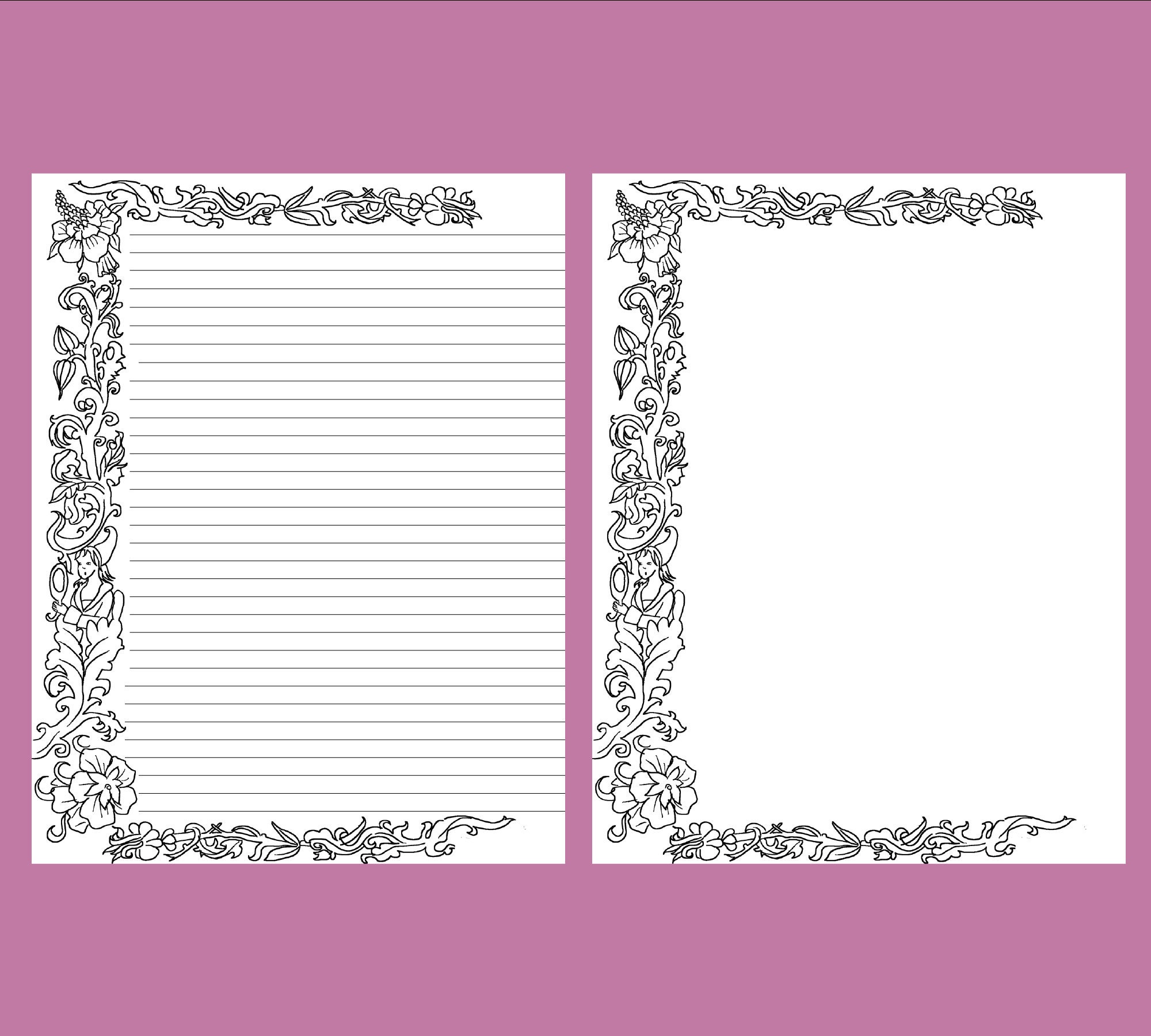 Coloring Flowers Letter Writing Paper Floral Letter Writing | Etsy