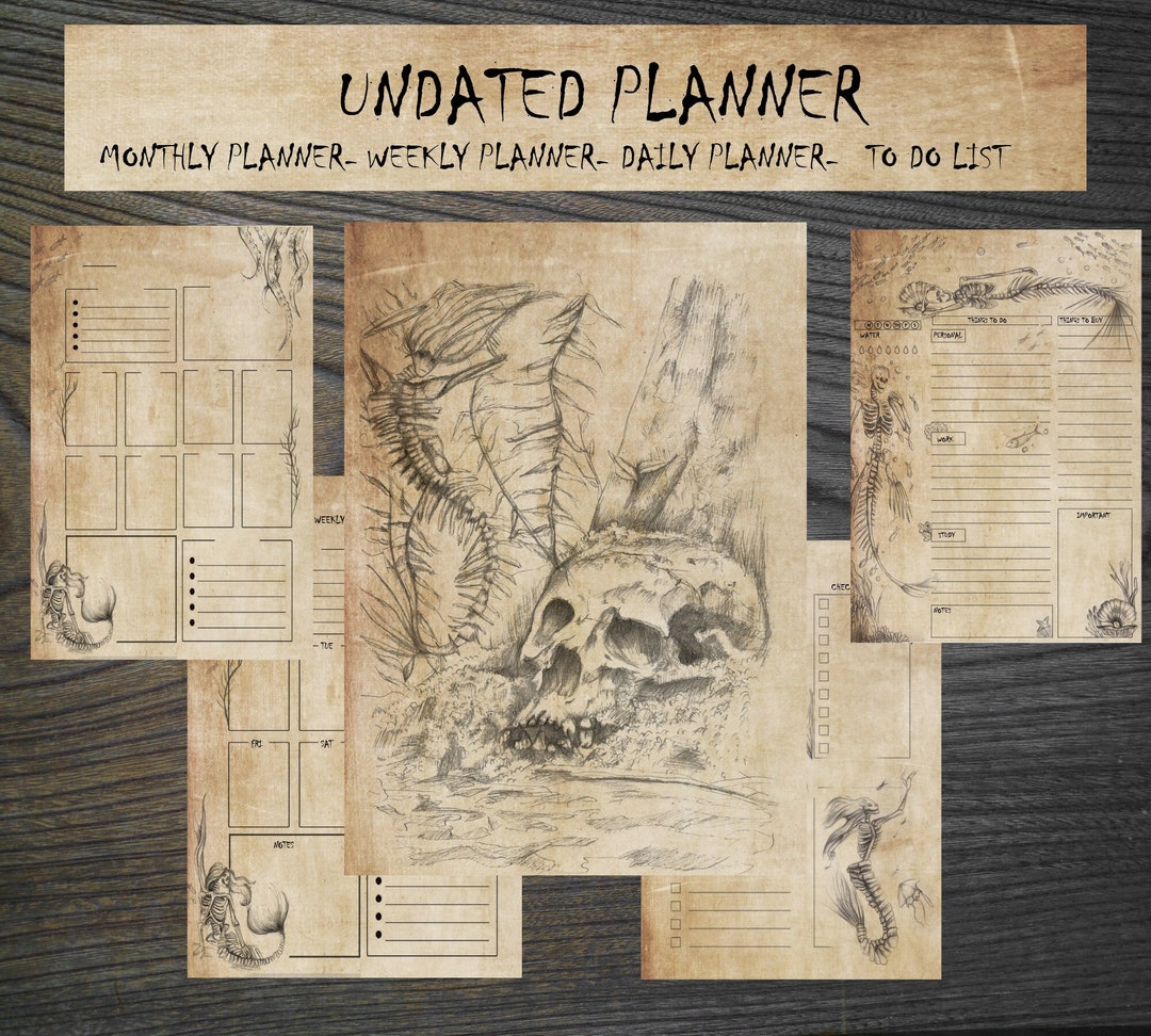 Gothic Monthly Planner , Mermaid Skeleton Journal , Monthly Weekly ...