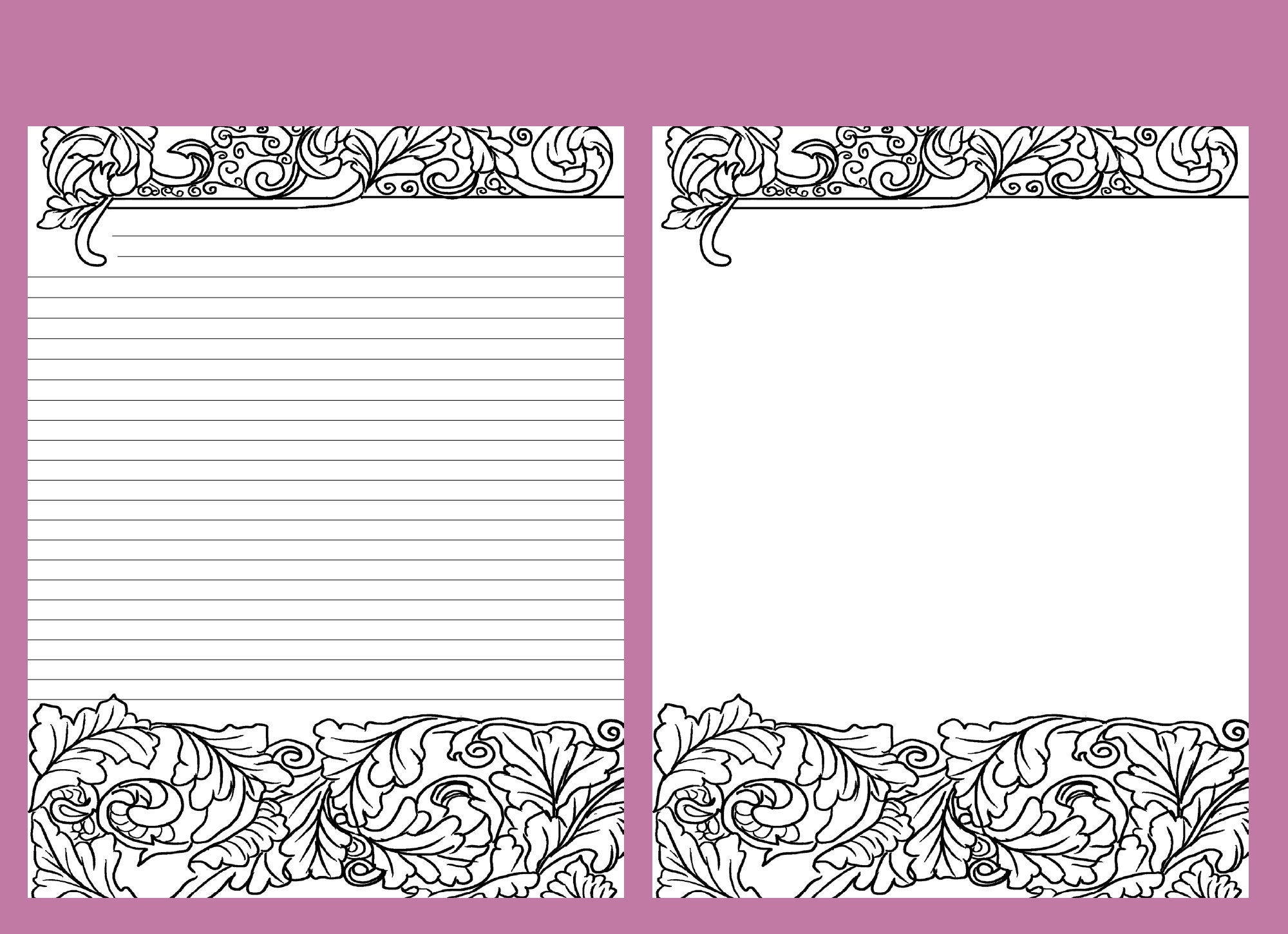 Coloring Flowers Letter Writing Paper Floral Letter Writing | Etsy