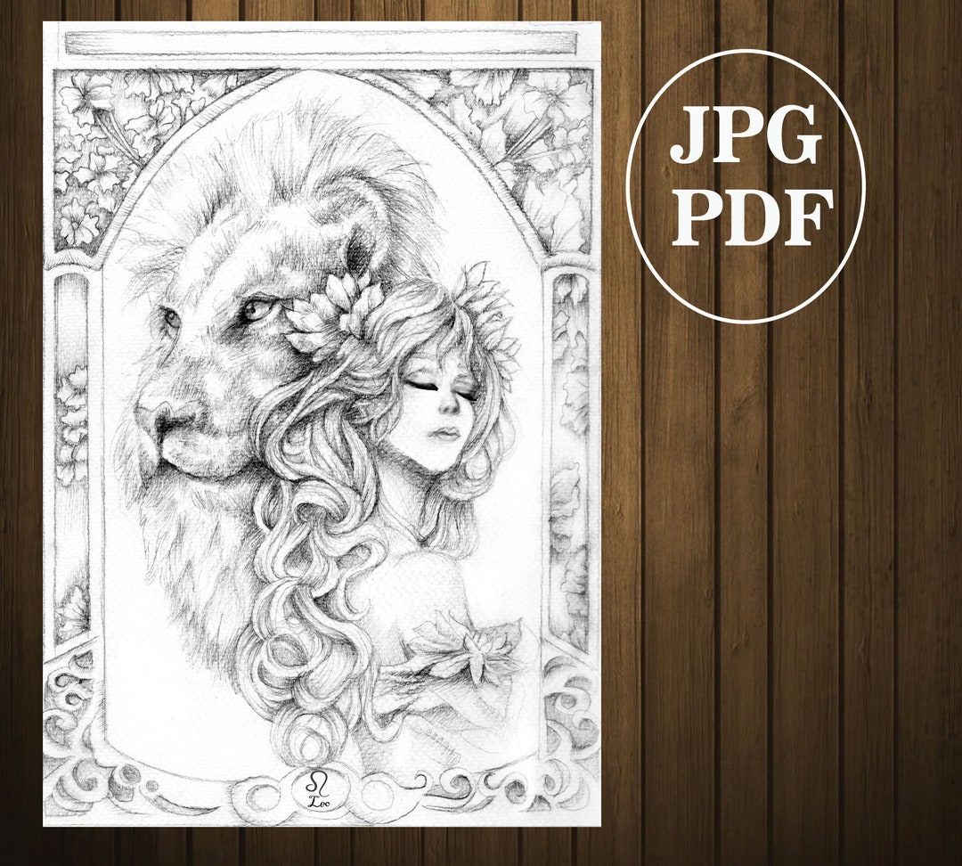 Leo Zodiac Coloring Page , Grayscale Coloring Page Printable Pdf ...