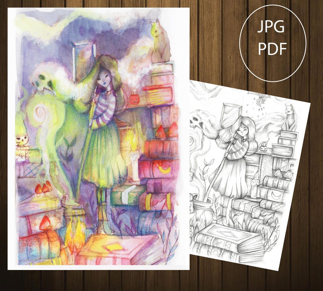 Coloring Page: Culinary Witch , Adult Coloring Page, Printable PDF in 4 ...
