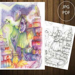 Coloring Page: Culinary Witch , Adult Coloring Page, Printable PDF in 4 ...