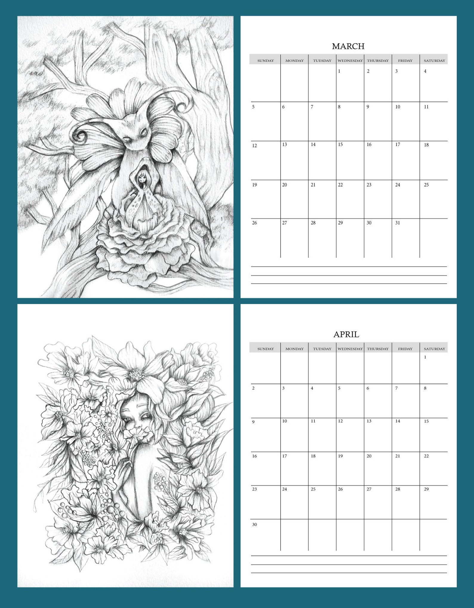 Coloring Calendar 2023 Printable Adult Coloring Calendar Grayscale
