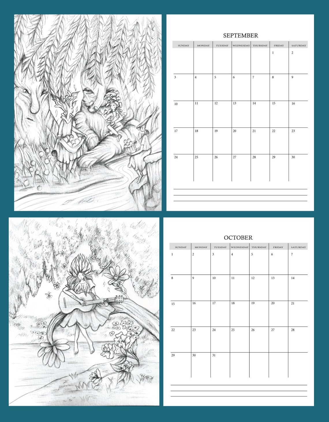 Coloring Calendar 2023 Printable Adult Coloring Calendar Etsy