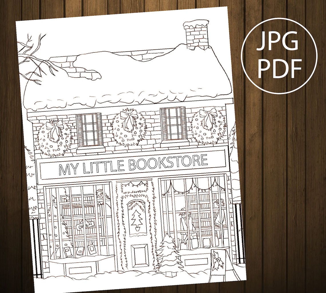 My Little Bookstore Coloring Page Pdf Adult Coloring Pages | Etsy