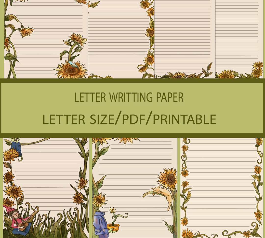 Sunflower Lined Writing Paper ,printable Stationary Paper , Nature ...