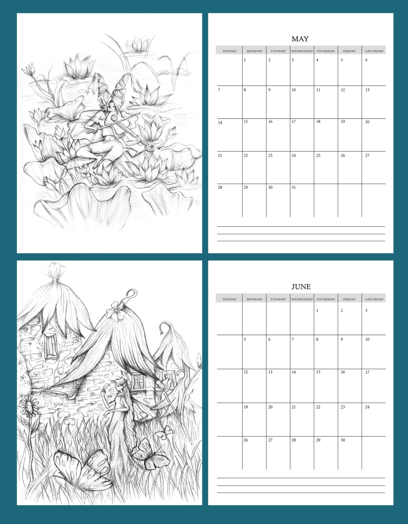 Coloring Calendar 2023 Printable , Adult Coloring Calendar , Grayscale ...