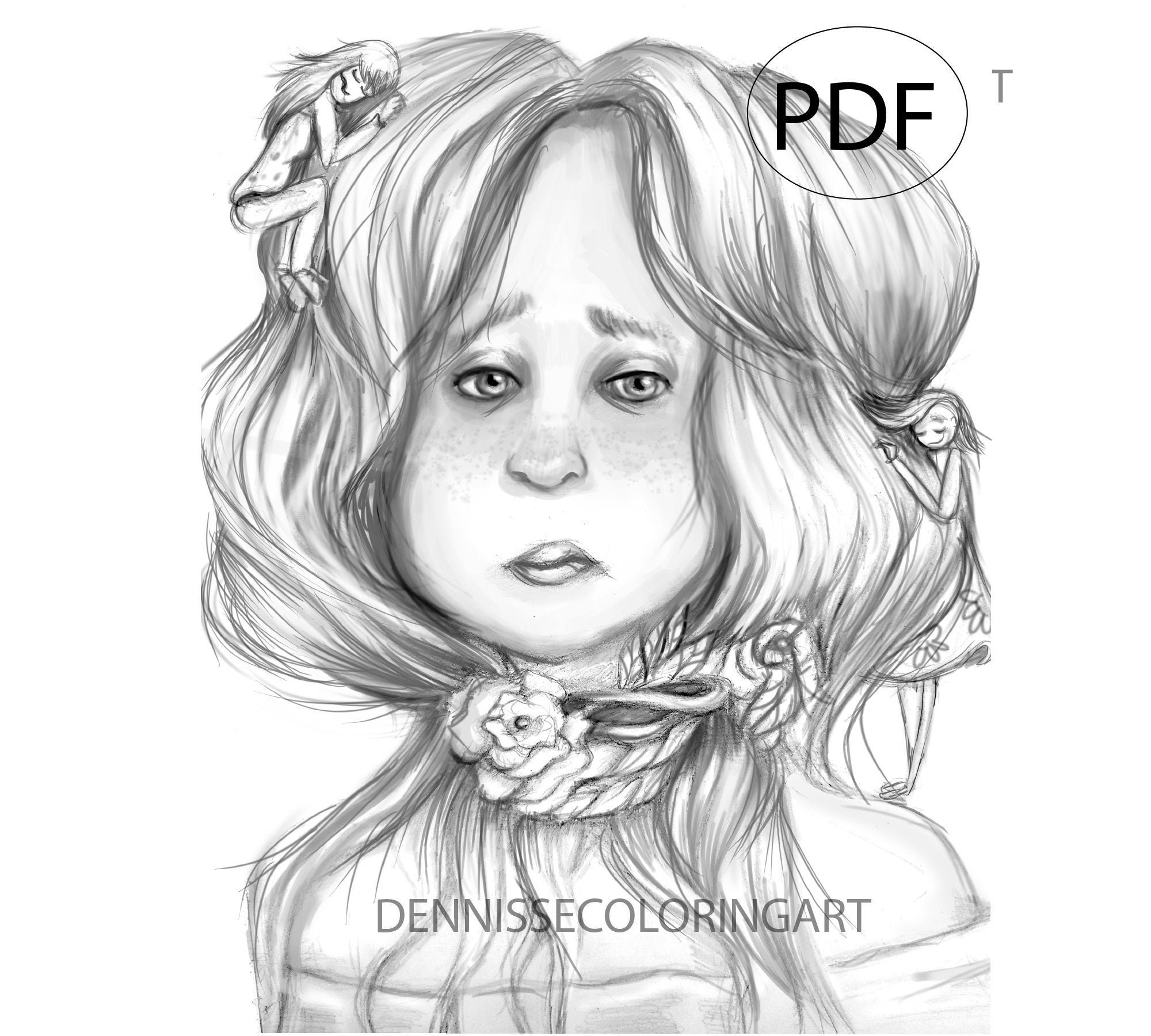 Beautiful Sad Adult Coloring Pages Printable Little Fantasy - Etsy