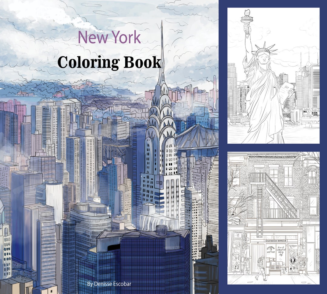 New York City Coloring Book , City Adult Coloring Book Printable , Line ...
