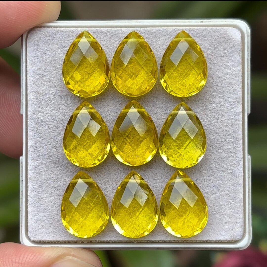 Yellow Hydro Quartz Checker Cut Briolette Loose Gemstones Pear Shape ...