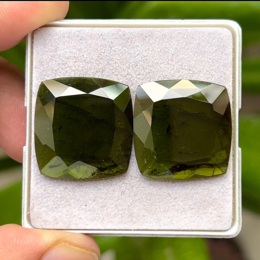 Verdelite Tourmaline Flat Back Step Cut Slices Loose Gemstones Cushion ...