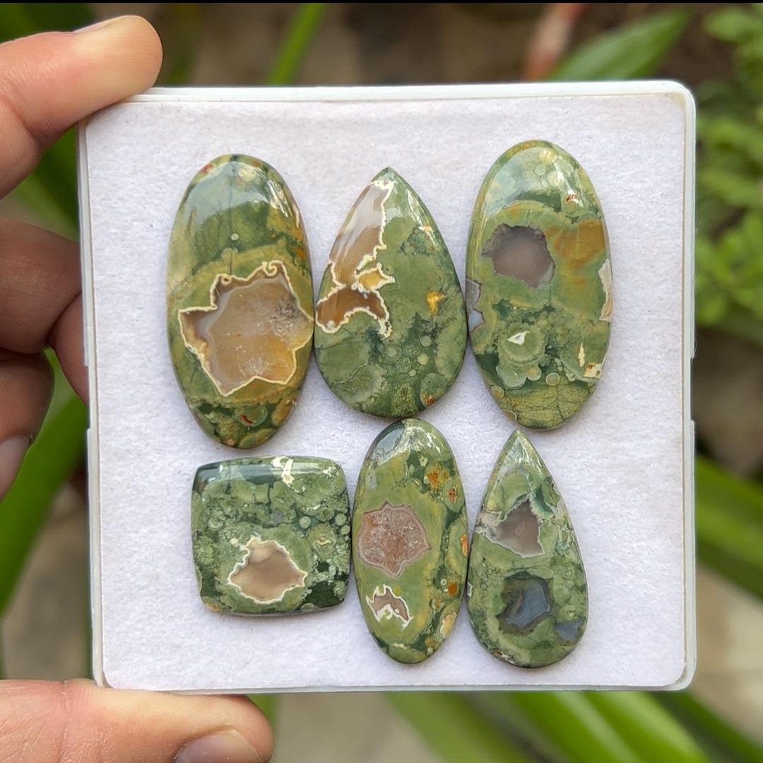 100% Natural Rhyolite Flat Back Cabochons Loose Gemstones Mix Shape, 23 ...