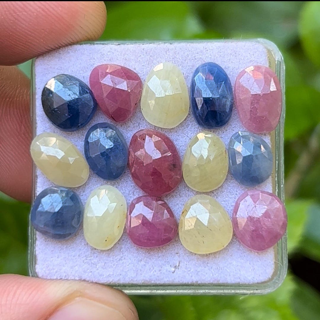 Multi Sapphire Flat Back Rosecut Slices Loose Gemstones Freeform Shape ...