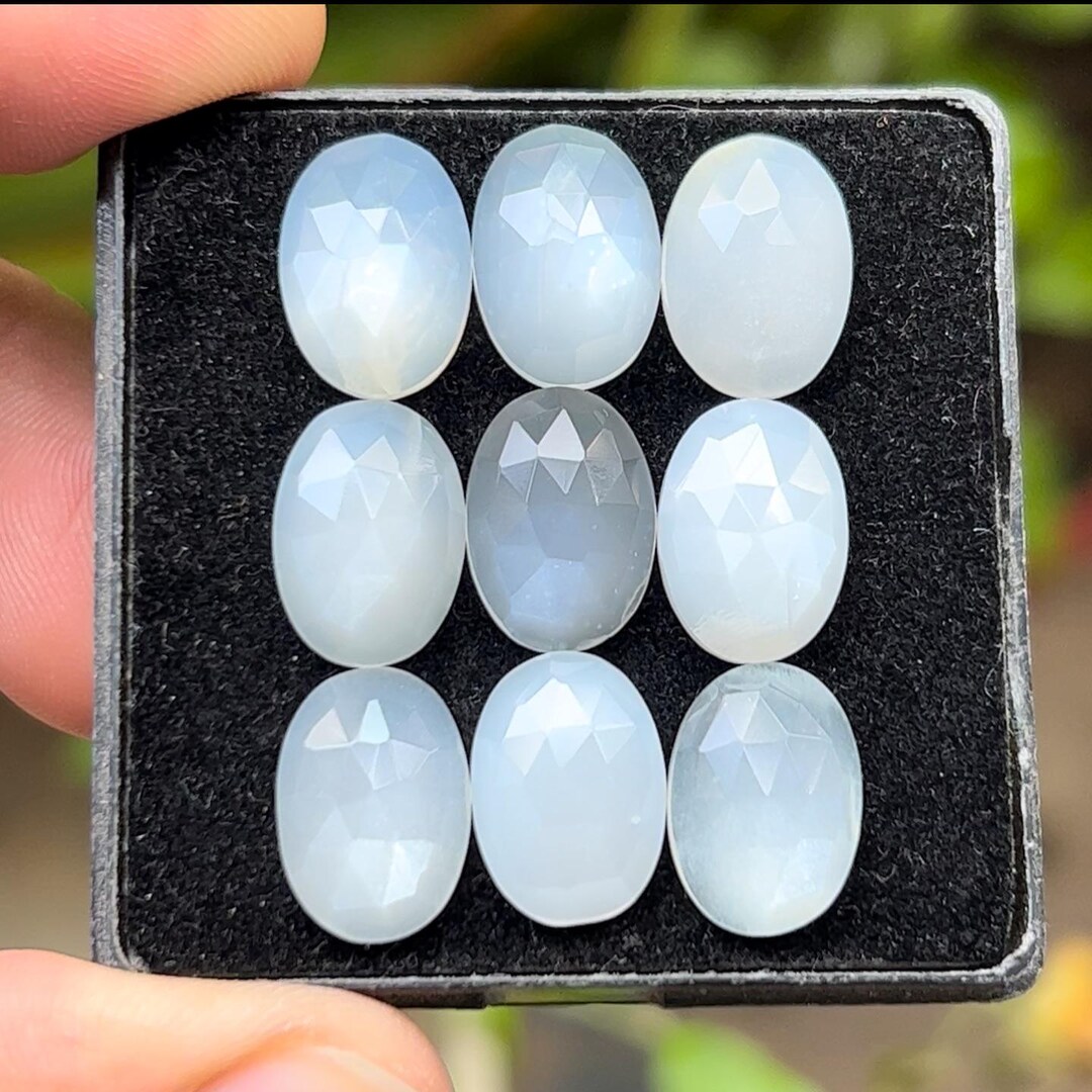 White Moonstone Flat Back Rosecut Slices Loose Gemstones Oval Shape ...