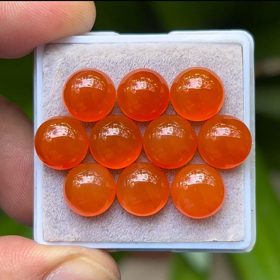 Carnelian Flat Back Cabochons Loose Gemstones Round Shape, 10 Pieces ...