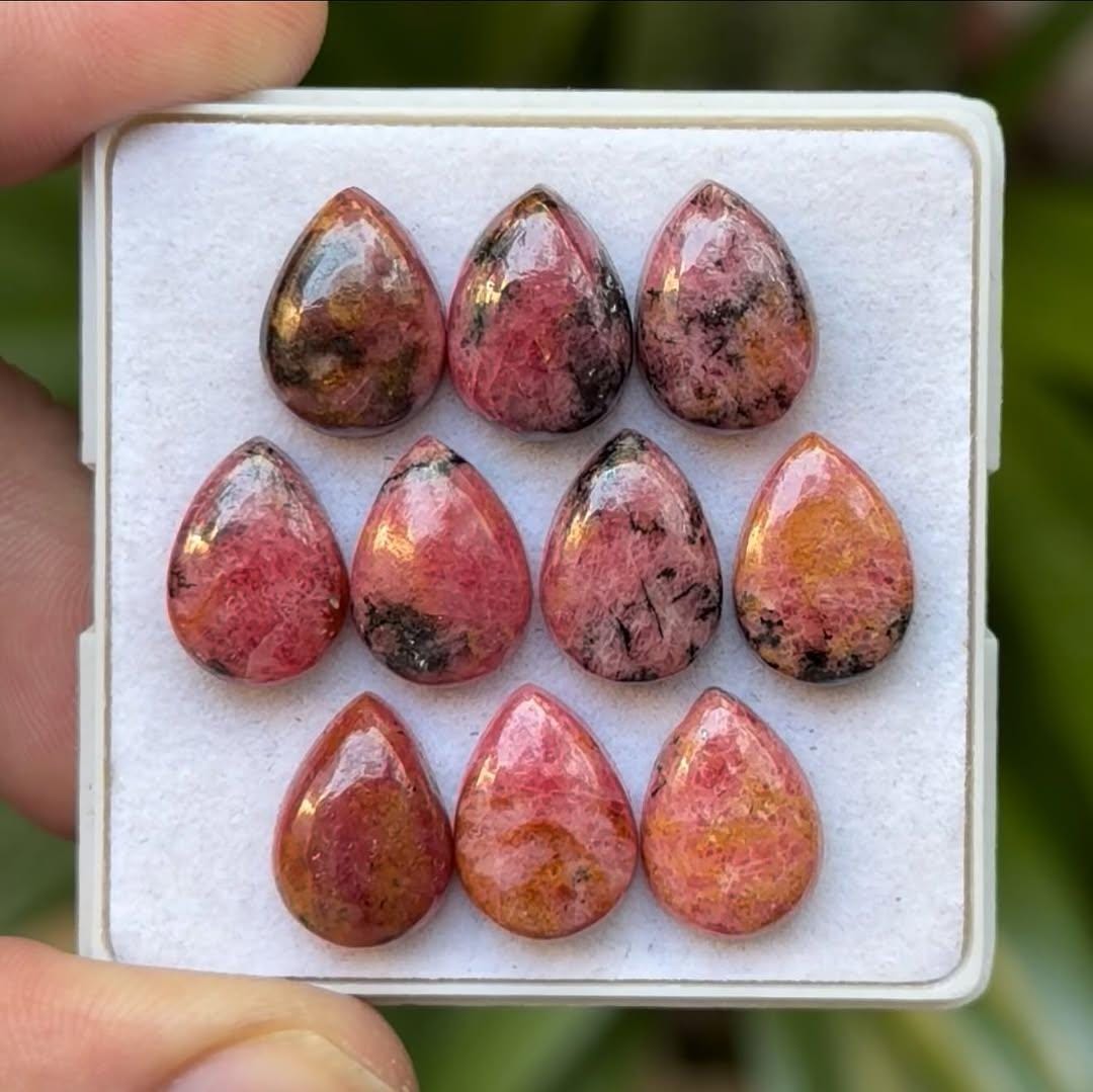100% Natural Rhodonite Flat Back Cabochons Loose Gemstones Pear Shape ...
