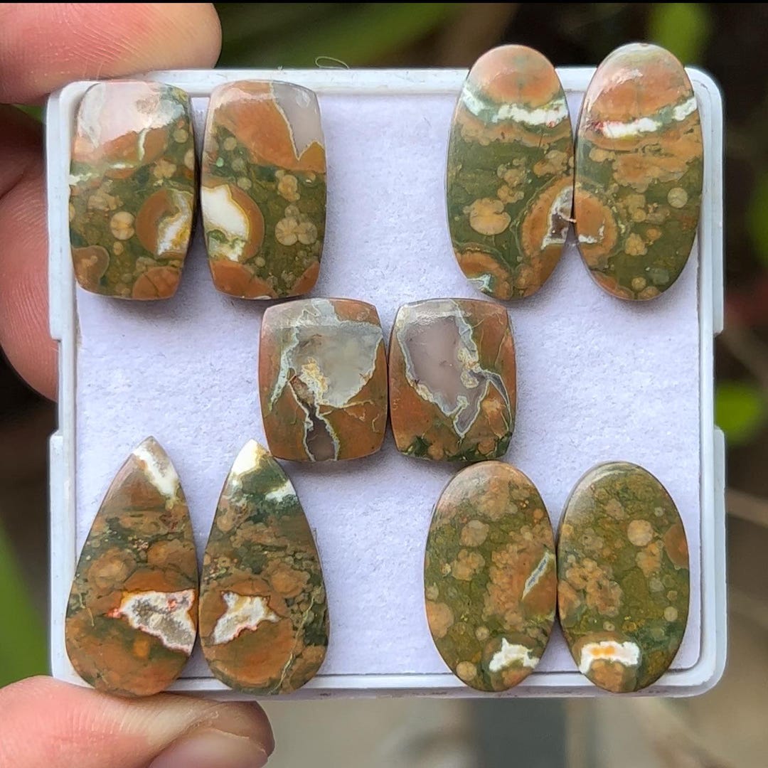 100% Natural Rhyolite Flat Back Cabochons Pairs Loose Gemstones Mix ...