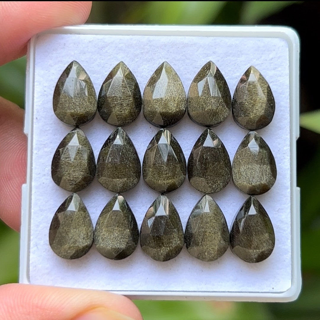Golden Sheen Obsidian Pear Cabochons: Flat Back Gemstones, 8x12mm (15 ...