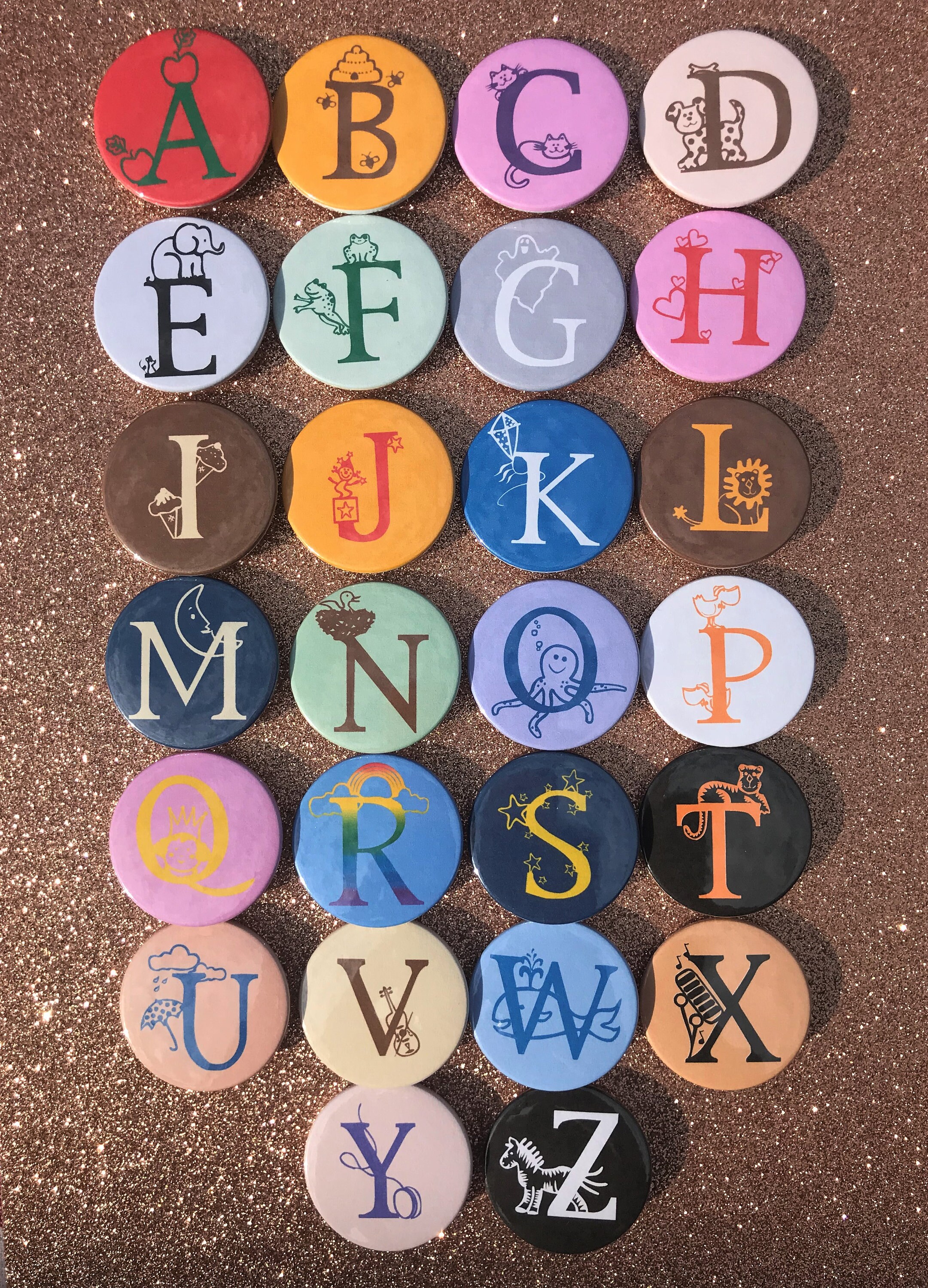 A to Z Alphabet Pin Badges Animal Alphabet Word Lover Teacher Gift Art ...