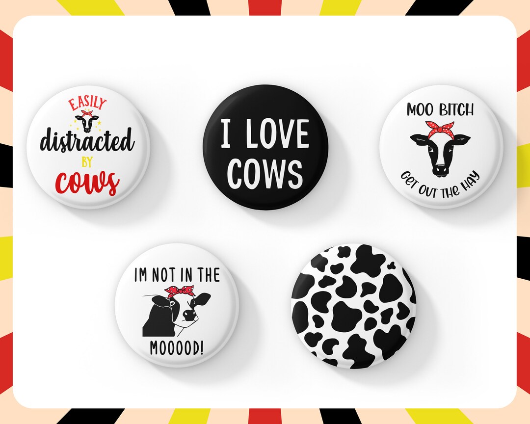 Cow Pin Badges, I Love Cows, Novelty Animal Gift, Xmas Stocking Filler ...
